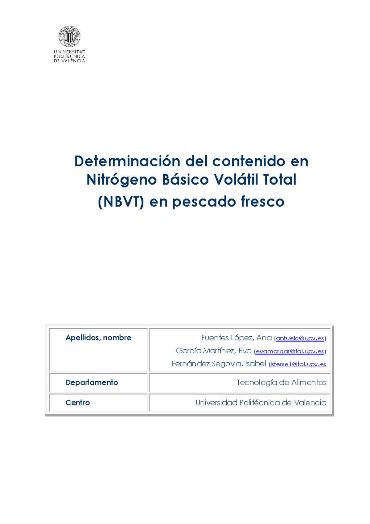 Determinación de NBVT en pescado - - Studocu