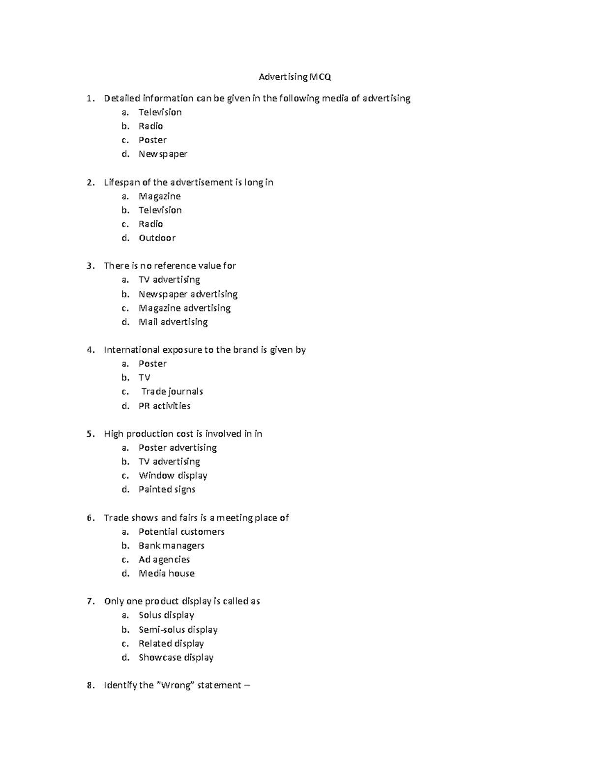 Advertising-MCQ-1 - Advertisement - Advertising MCQ Detailed ...
