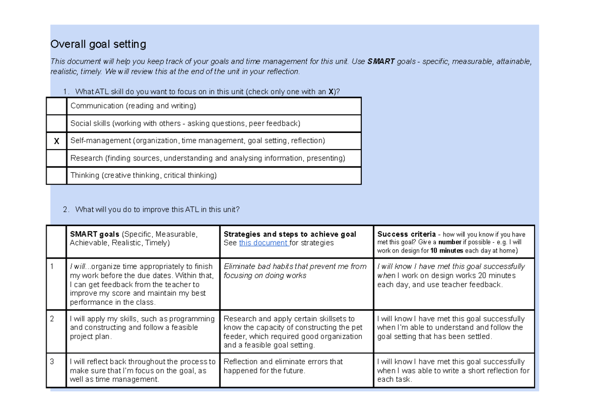 Minh Tuong Nguyen (Minh) - Design - Goal Setting - Overall goal setting ...