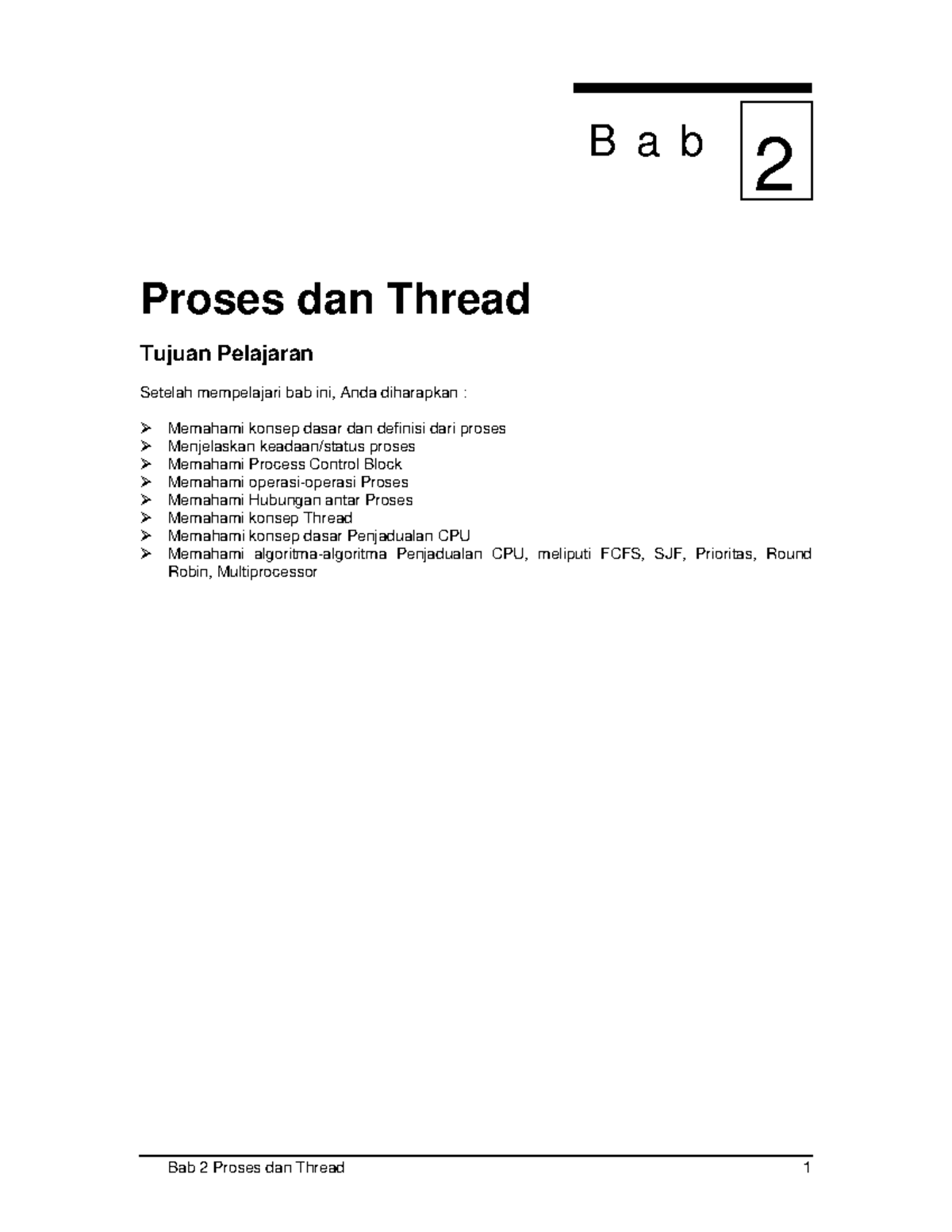 Sistem Operasi 2 B A B 2 Proses Dan Thread Tujuan Pelajaran Setelah