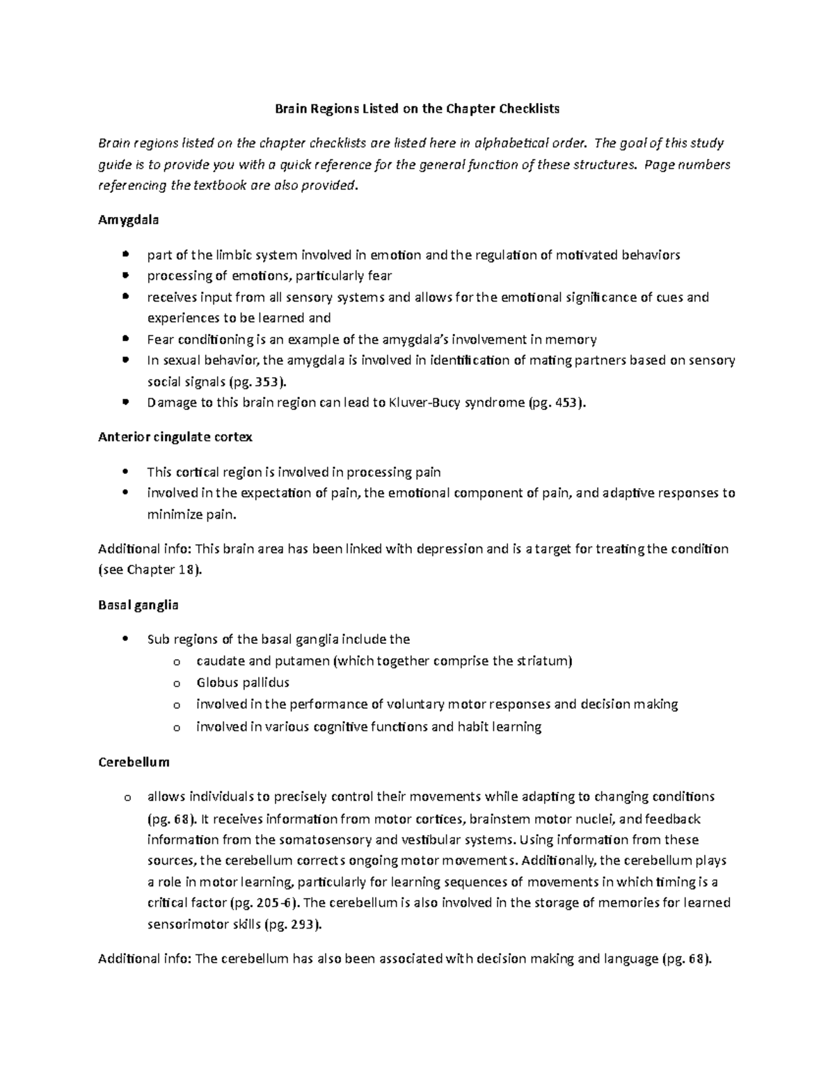 Brain+region+function+study+guide - Brain Regions Listed on the Chapter ...