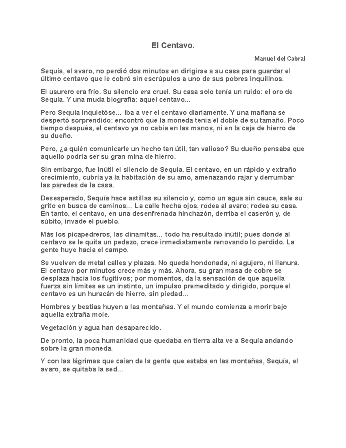 Actividad final 21 20 El Centavo. Cuento el centavo - El Centavo ...