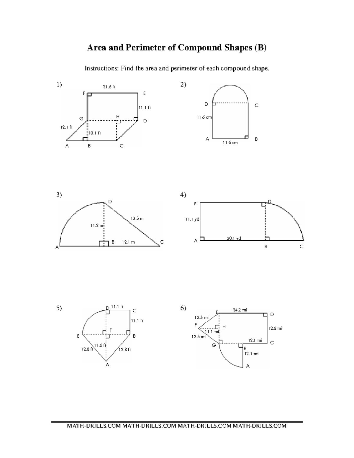 Area and Perimeter of Compound Shapes (B) - MATH-DRILLS MATH-DRILLS ...