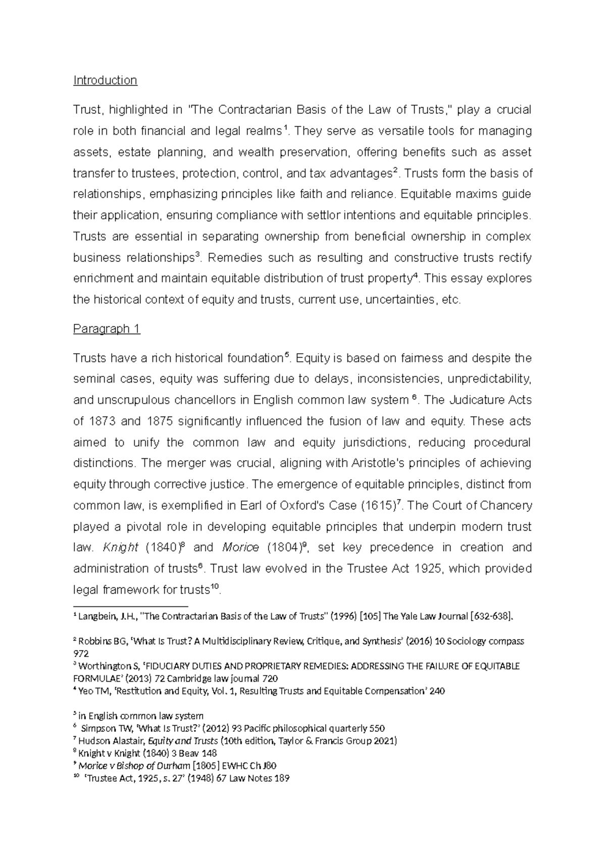 Equity and trust coursework (final) - Introduction Trust, highlighted ...