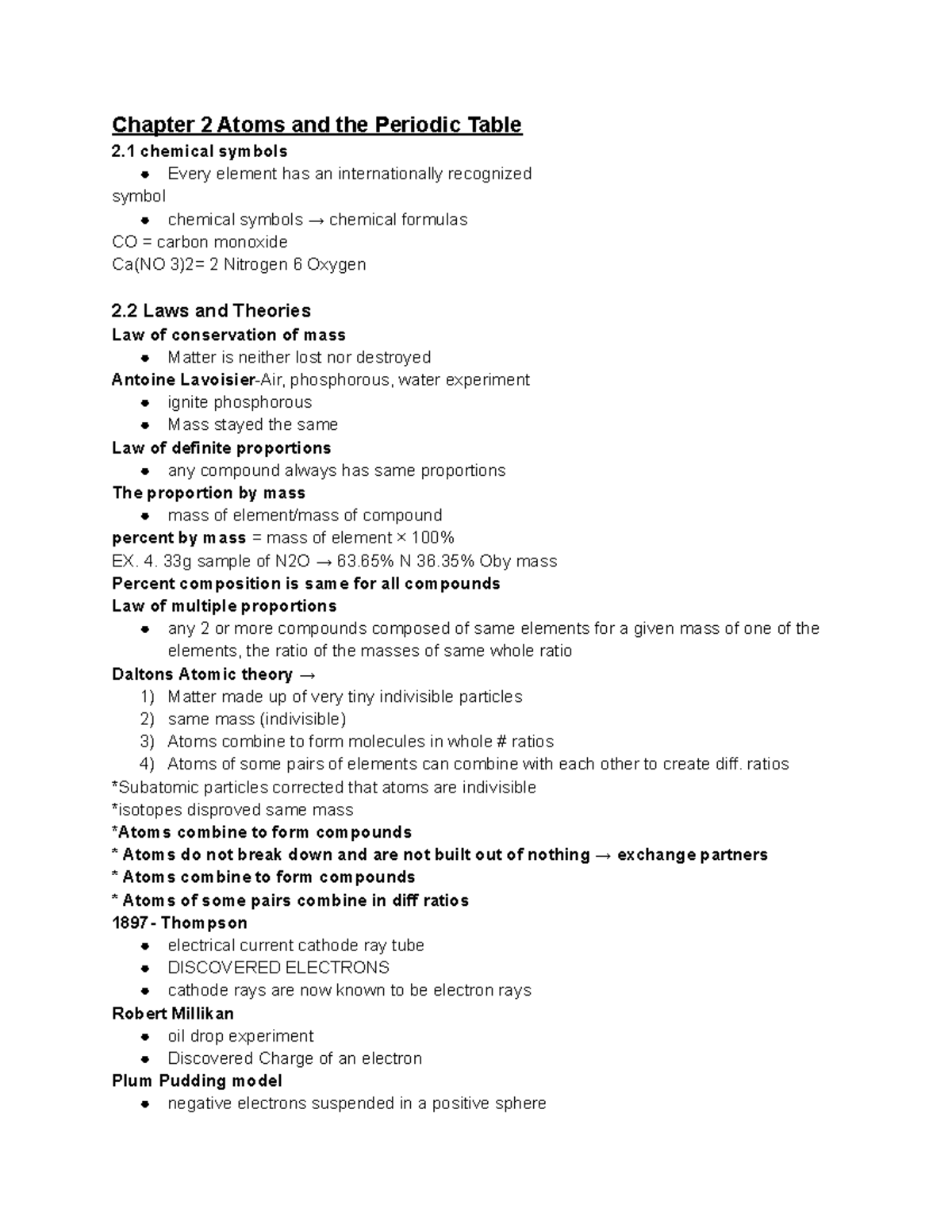 Chem Chapter 2 Notes - Chapter 2 Atoms and the Periodic Table 2 ...