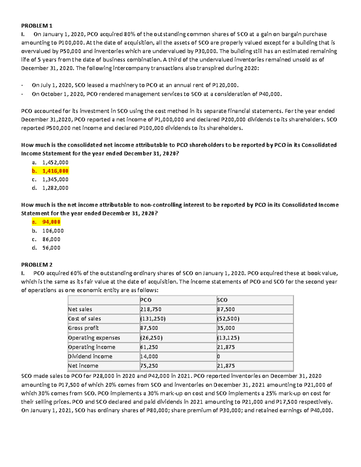 9 December 7 Asynch Activity - PROBLEM 1 I. On January 1, 2020, PCO ...