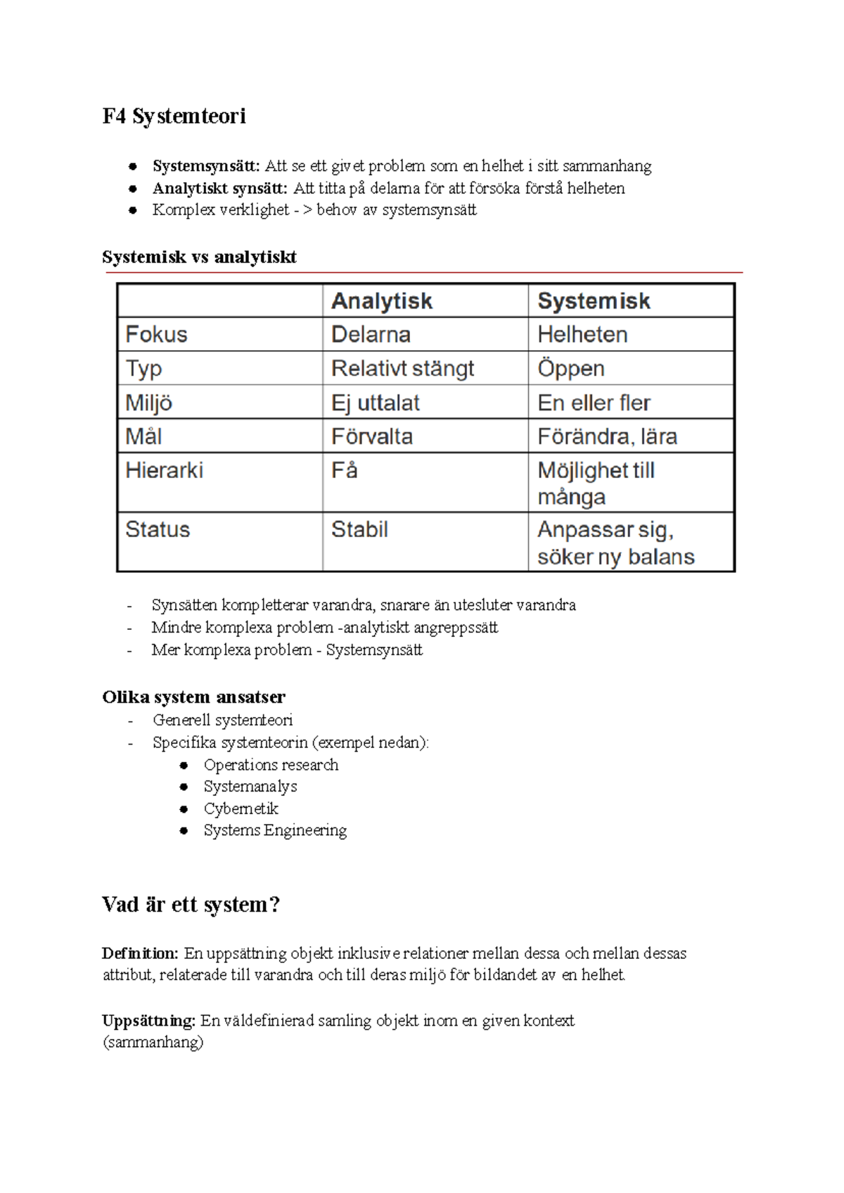 F4 -systemteori - föreläsninganteckningar + litteratur sammanfattning ...