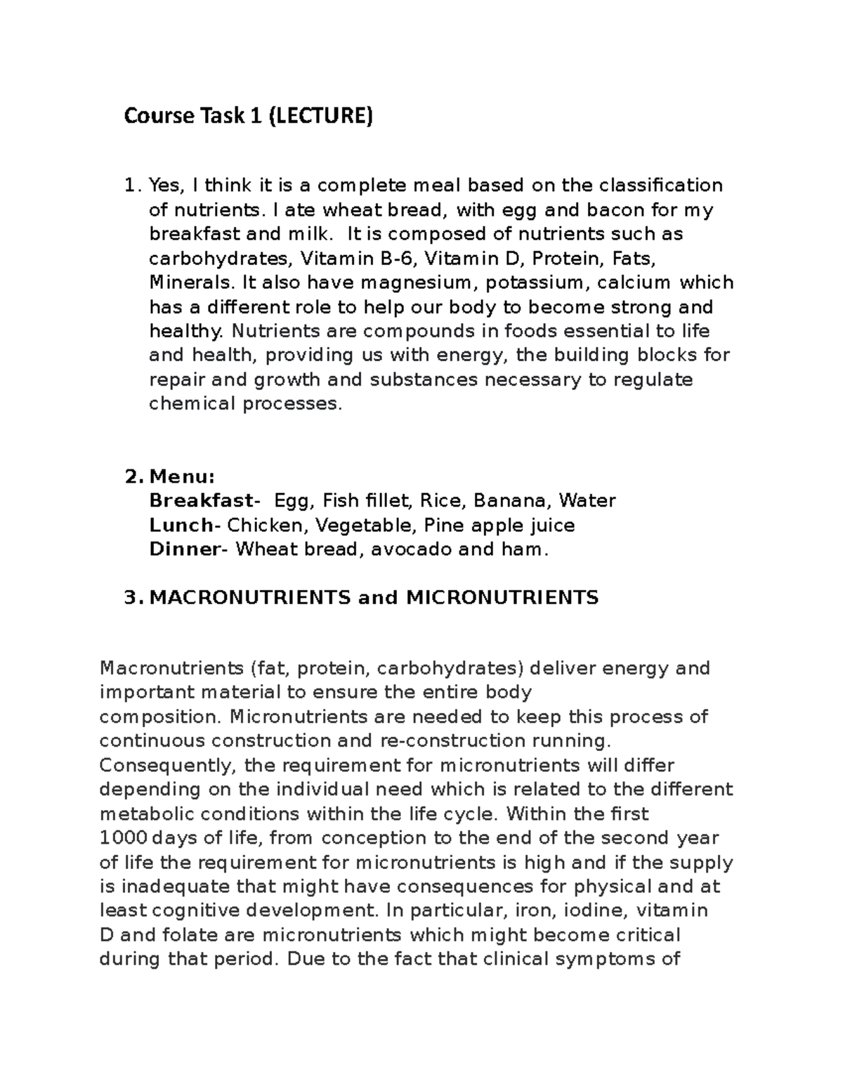 Nutrition Course Task 1 Lecture - Course Task 1 (LECTURE) Yes, I think ...