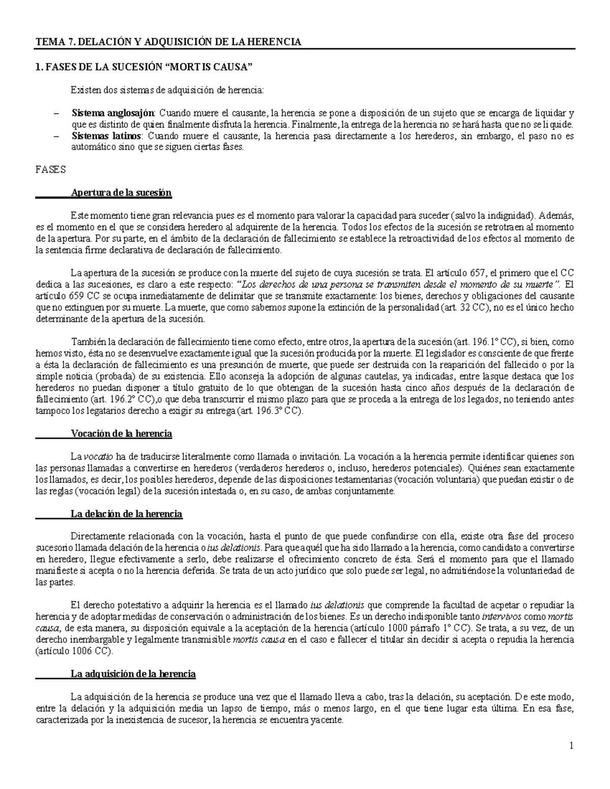 TEMA 7 - TEMA 7. Delación y adquisición de la herencia - TEMA 7 ...