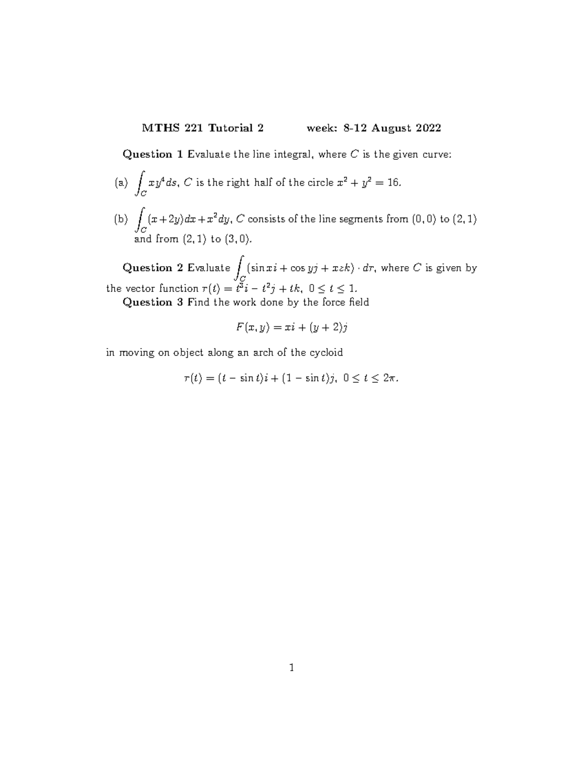 MTHS 221 Tutorial 2 2022 - MTHS 221 Tutorial 2 week: 8-12 August 2022 ...