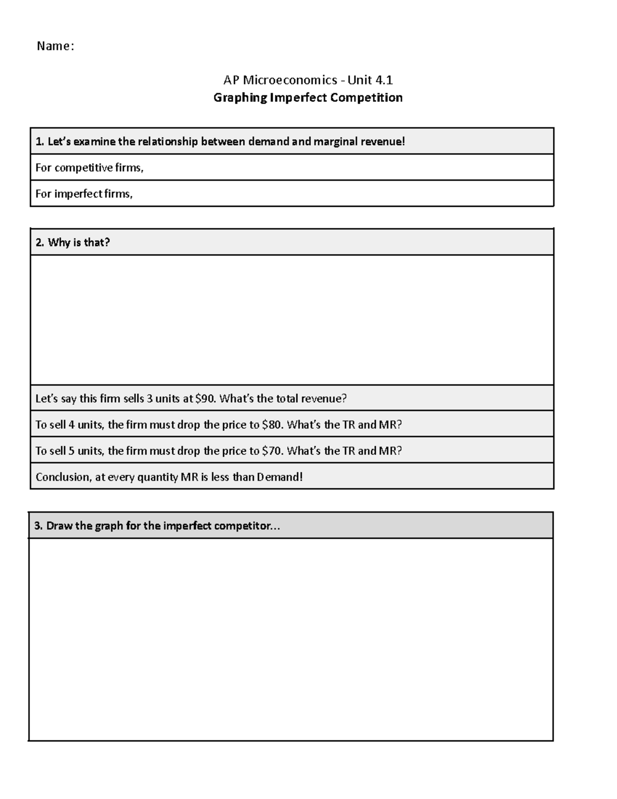 Unit 4.1 - Graphing Imperfect Competition - Name: AP Microeconomics ...