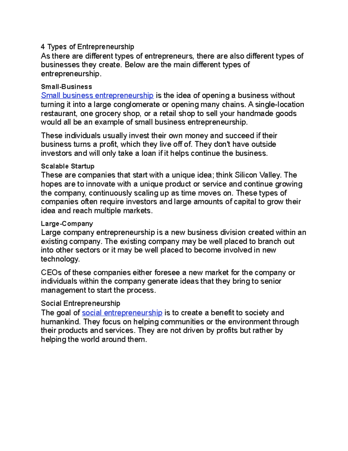 4 Types of Entrepreneurship - Below are the main different types of ...