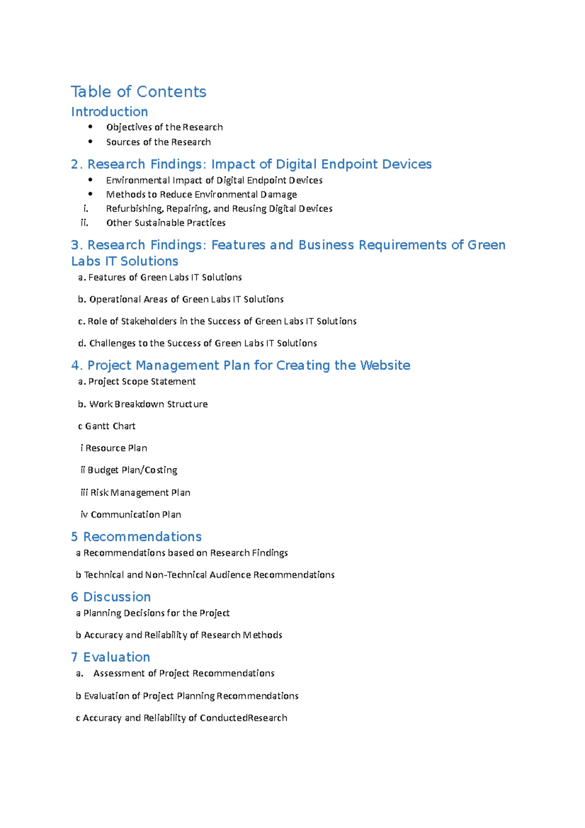 Table of content - assignment of pp - Table of Contents Introduction ...