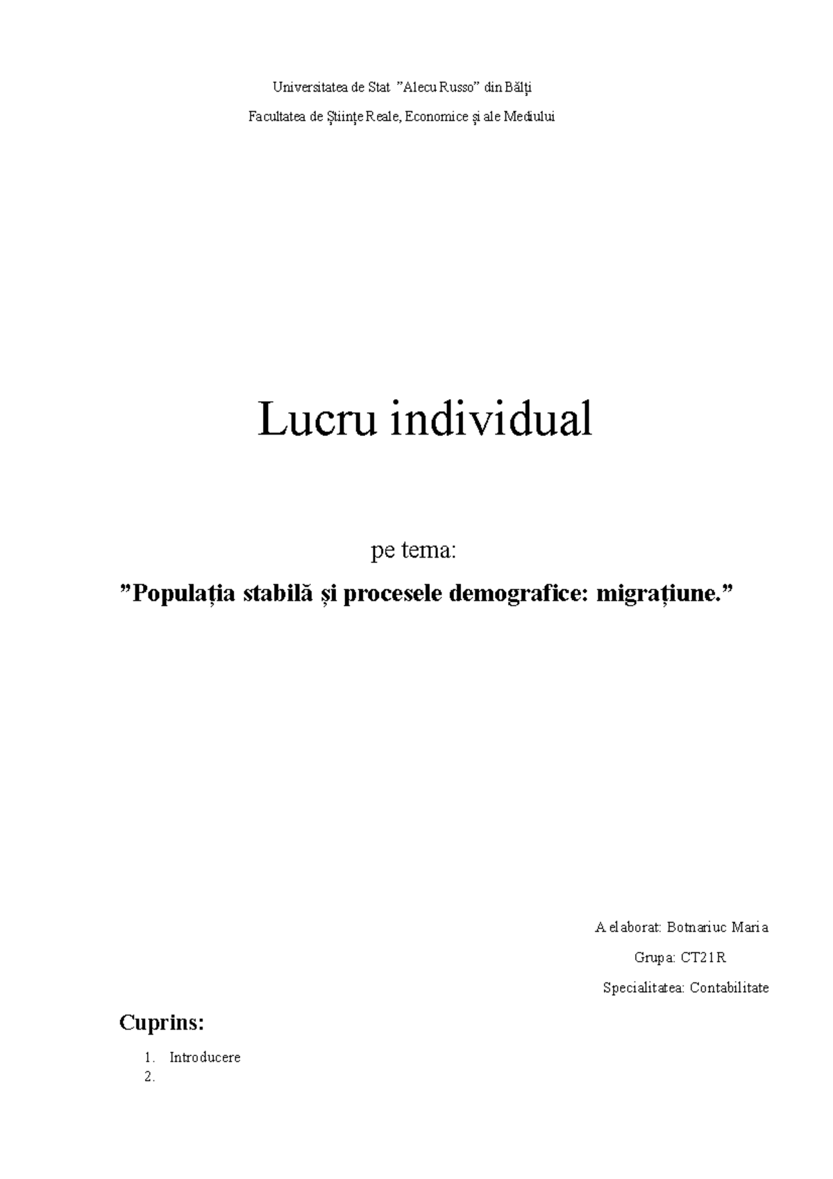 Referat. Statistica economică - Universitatea de Stat ”Alecu Russo” din ...
