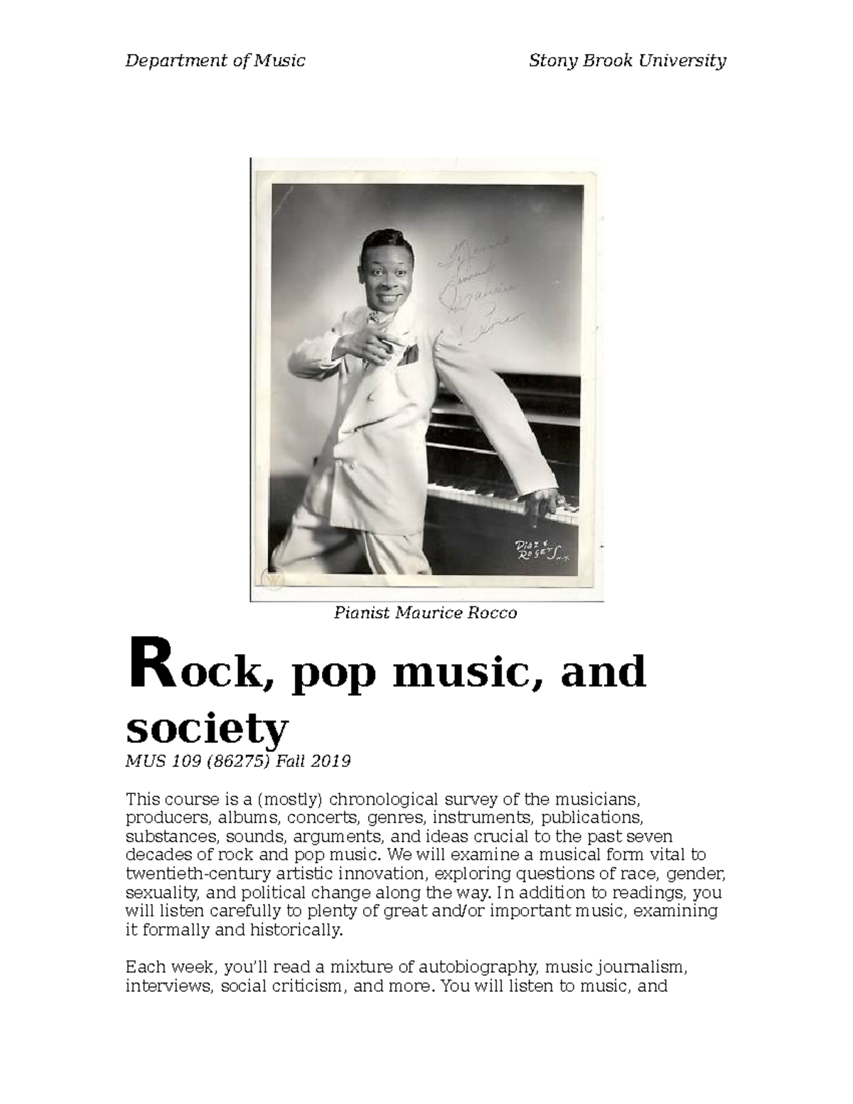 Rock Music- Fall 2019 Syllabus - Pianist Maurice Rocco Rock, pop music ...