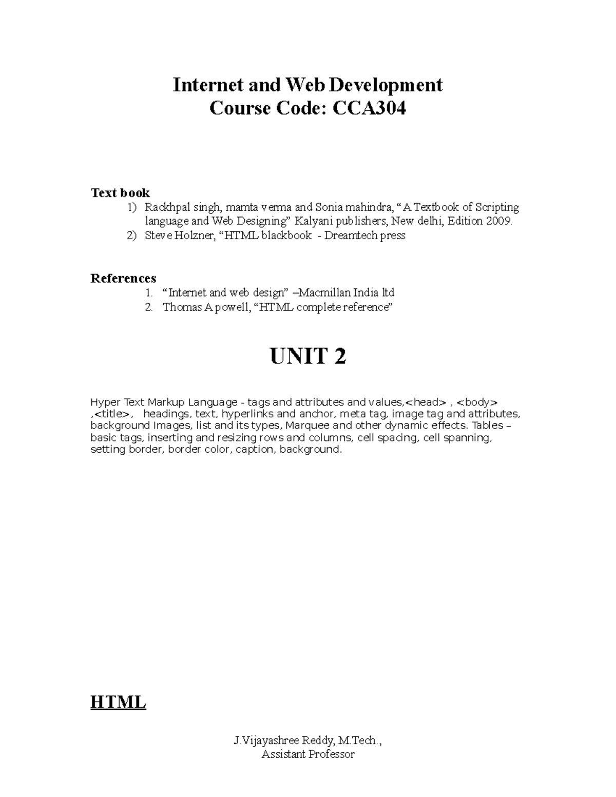 IWD-UNIT-2 - commerce related document - Internet and Web Development Course Code: CCA Text book ...