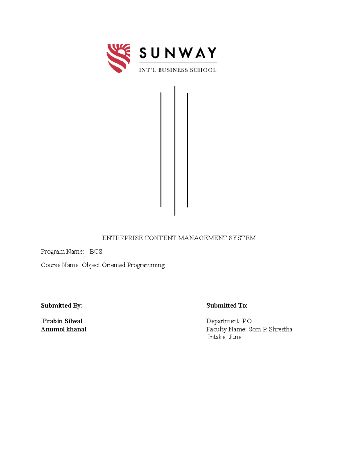 Project For Java Enterprise Content Management System Program Name