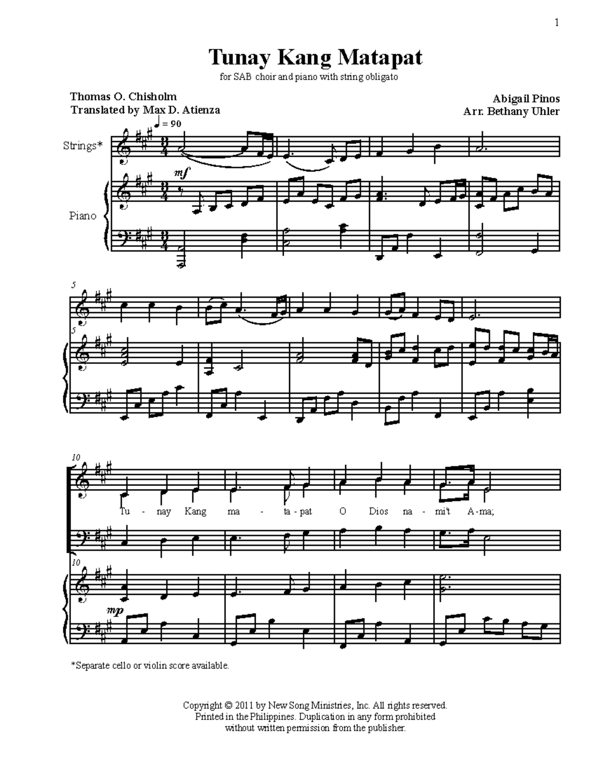 TUNAY KANG MATAPAT LECTURE NOTES - & & ? 4 3 4 3 4 3 Strings* Piano ̇ œ ...