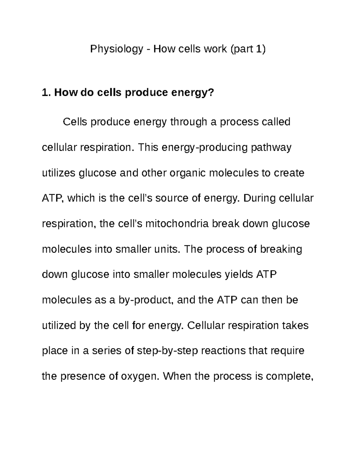 Physiology - How cells work (part 1) - Google Docs - Physiology - How ...
