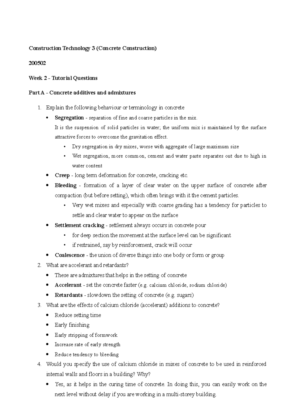 Tutorial 2 Answers complete - from week 2 lecture - Construction ...