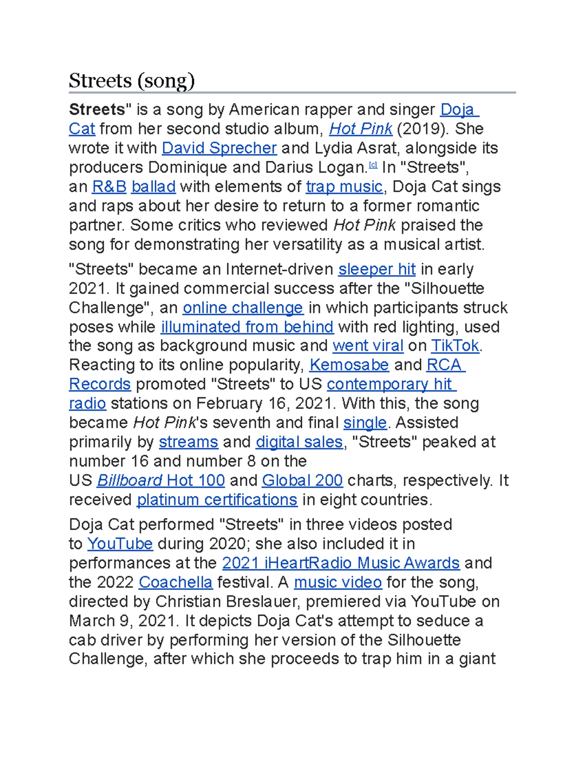 Docx1 - for notes - Streets (song) Streets " is a song by American ...