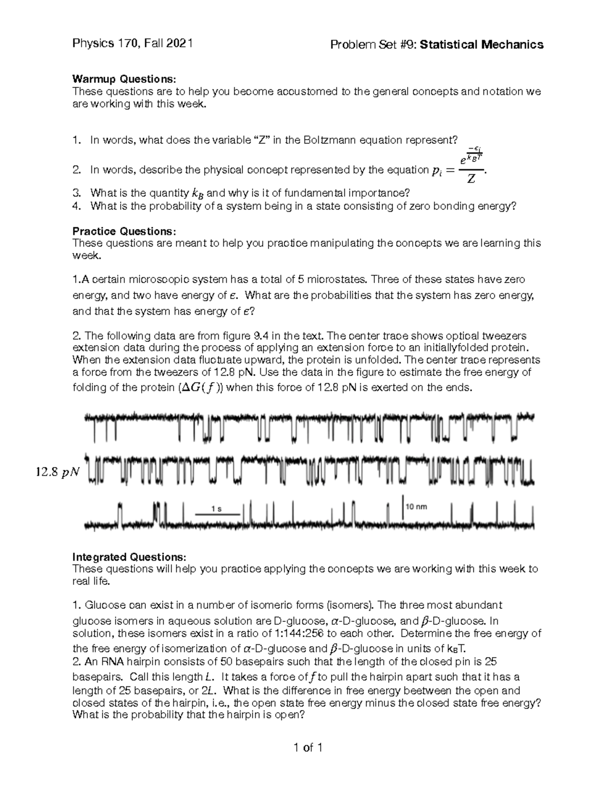 PSET 9 Statistical Mechanics - Physics 170, Fall 2021 Problem Set #9 ...