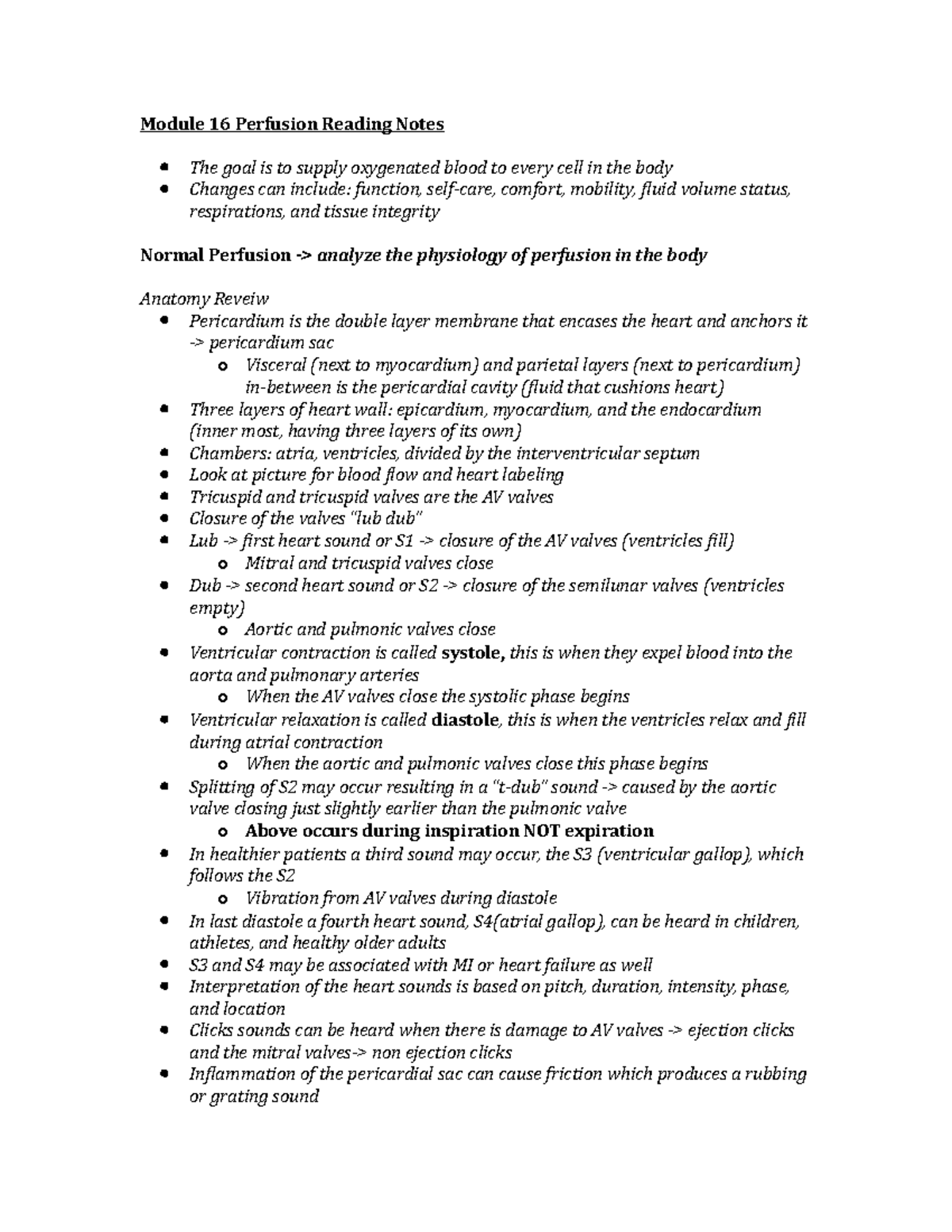 Module 16 Perfusion Reading Notes - NUR 111 - Guilford Tech - Studocu