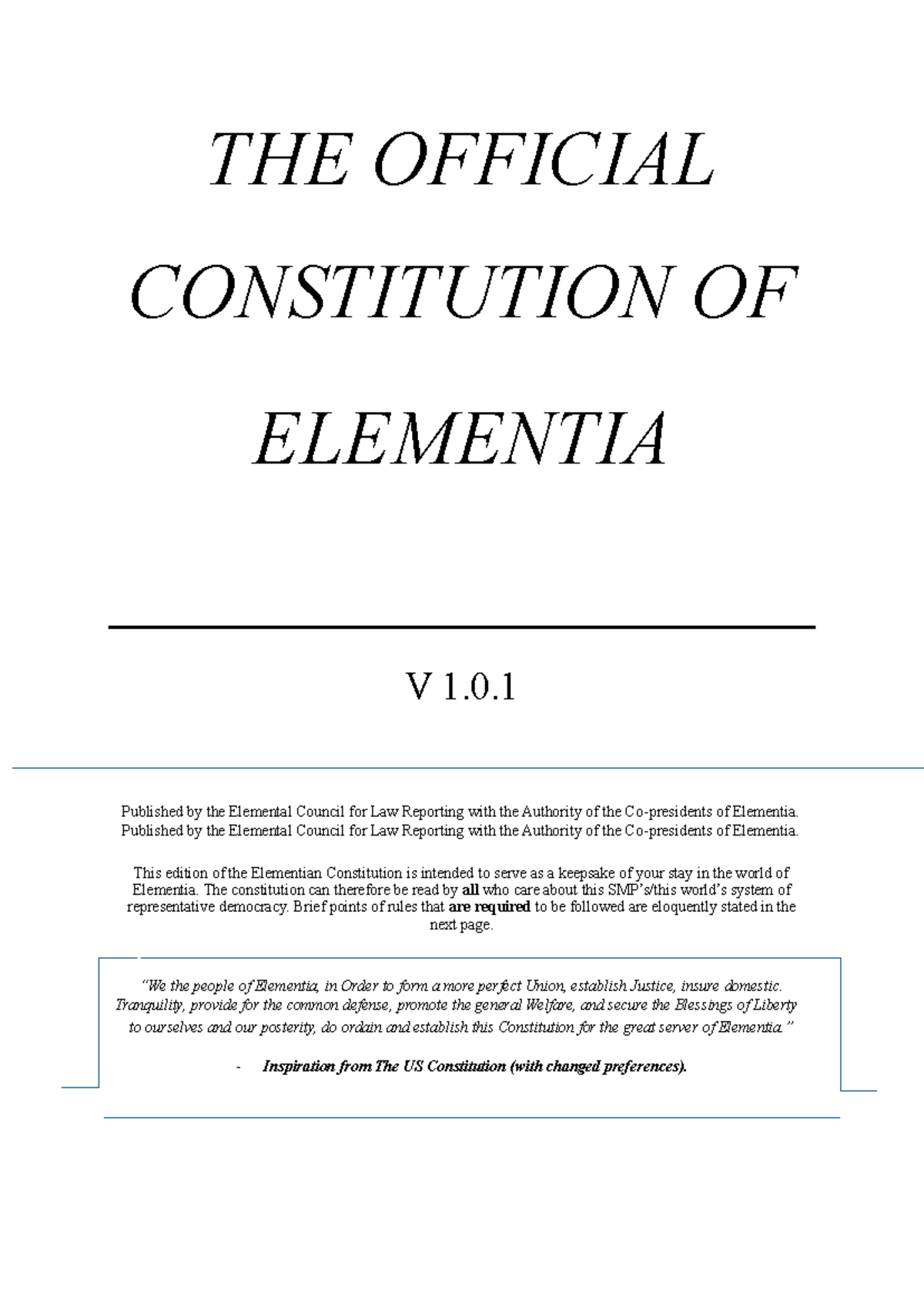 Elementia - THE OFFICIAL CONSTITUTION OF ELEMENTIA V 1. 1 Published by ...