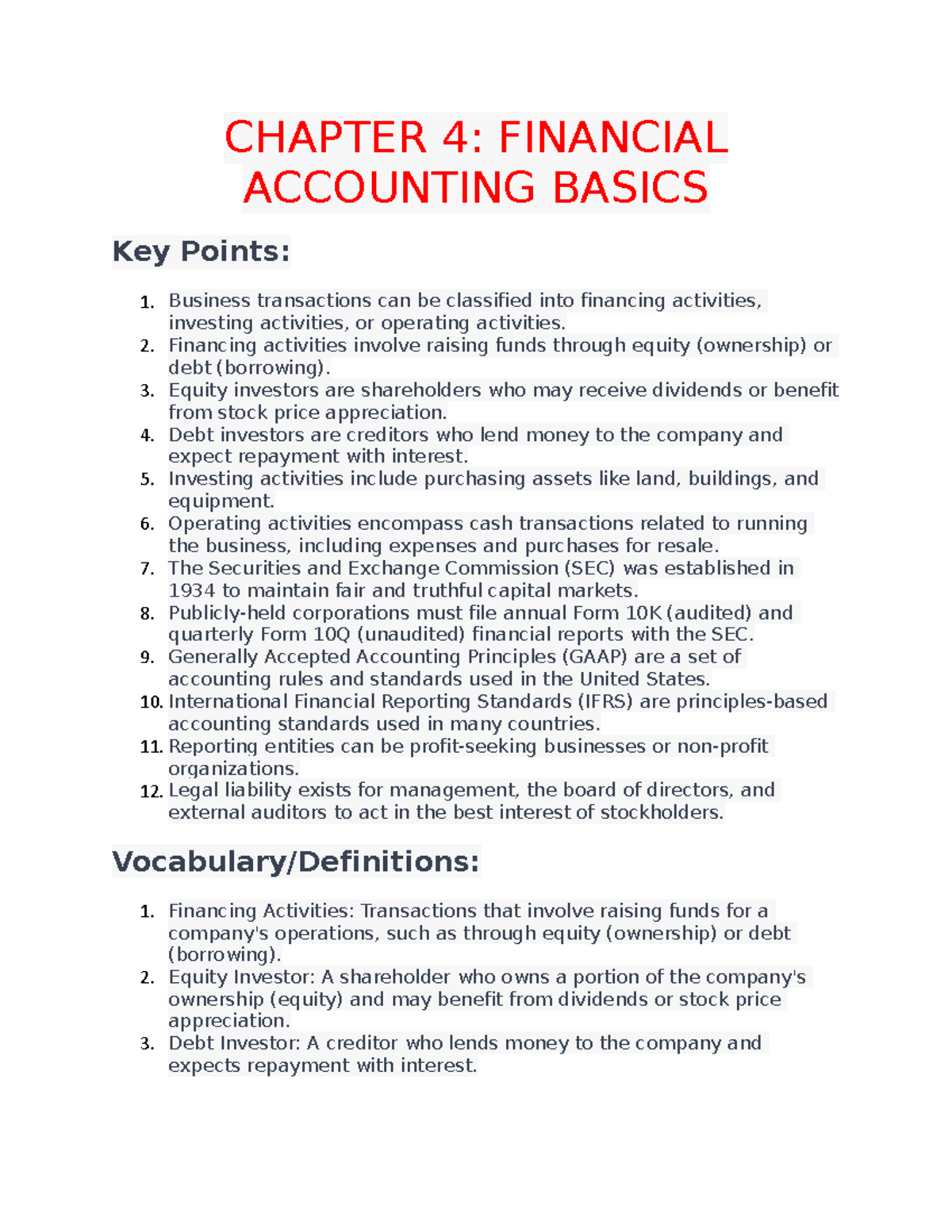 Accounting Final Study Guide 10-5-23 - CHAPTER 4: FINANCIAL ACCOUNTING ...