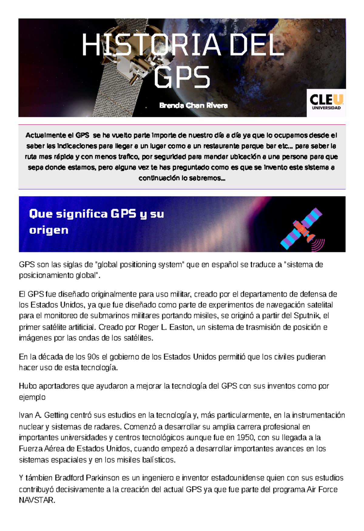 GPS - HISTORIA DEL GPS - GPS son las siglas de “global positioning ...