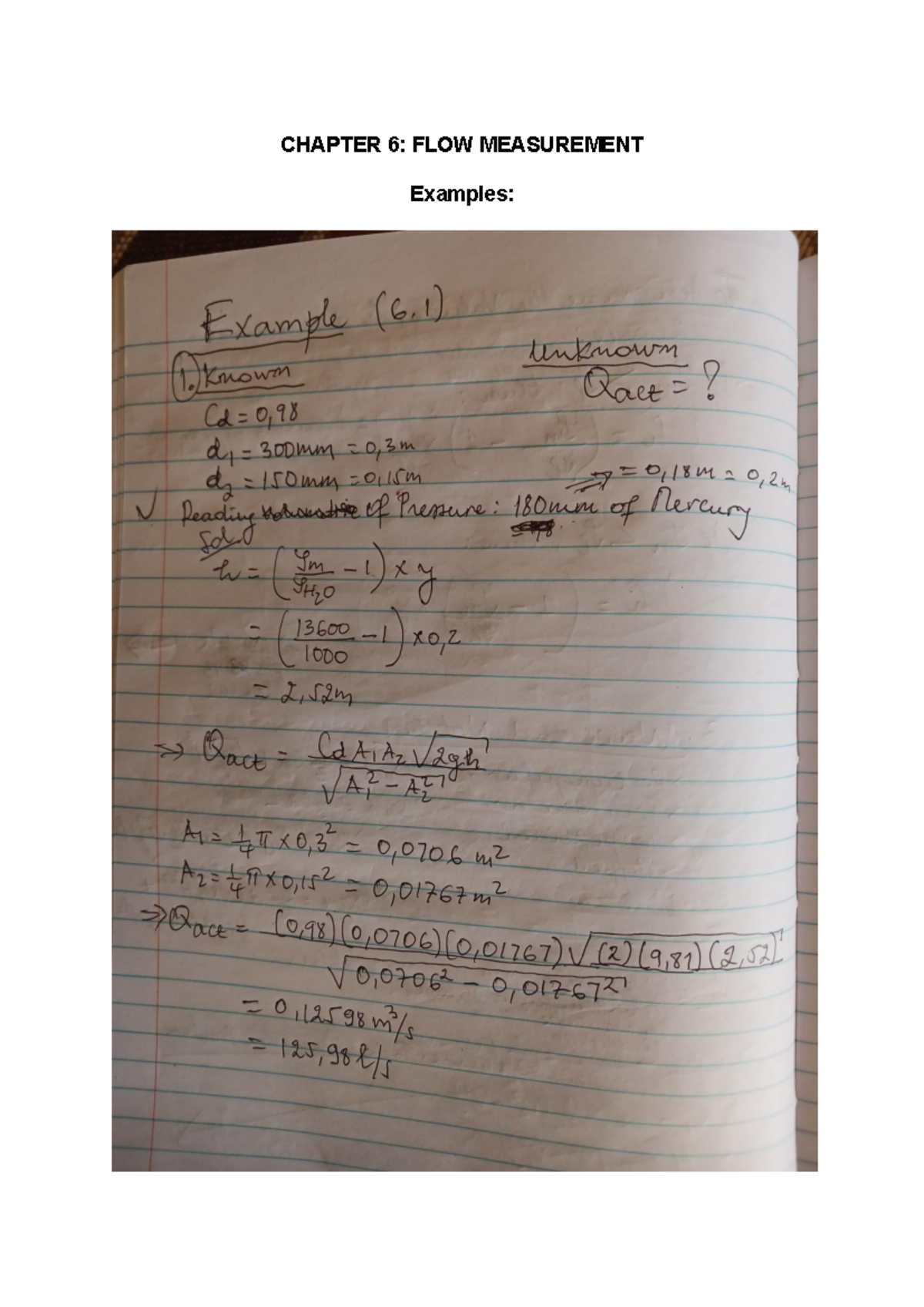 Chapter 6, Flow measurement - CHAPTER 6: FLOW MEASUREMENT Examples ...