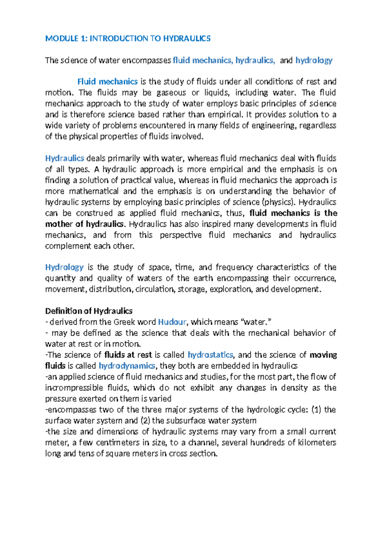 Hydraulics Notes - Focuses on head losses and discharge ...