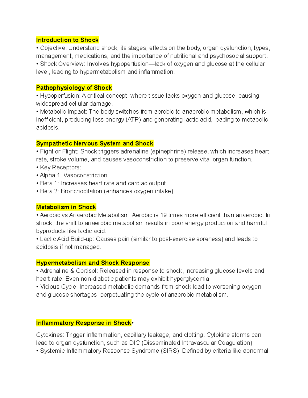 Shock study - Introduction to Shock Objective: Understand shock, its ...