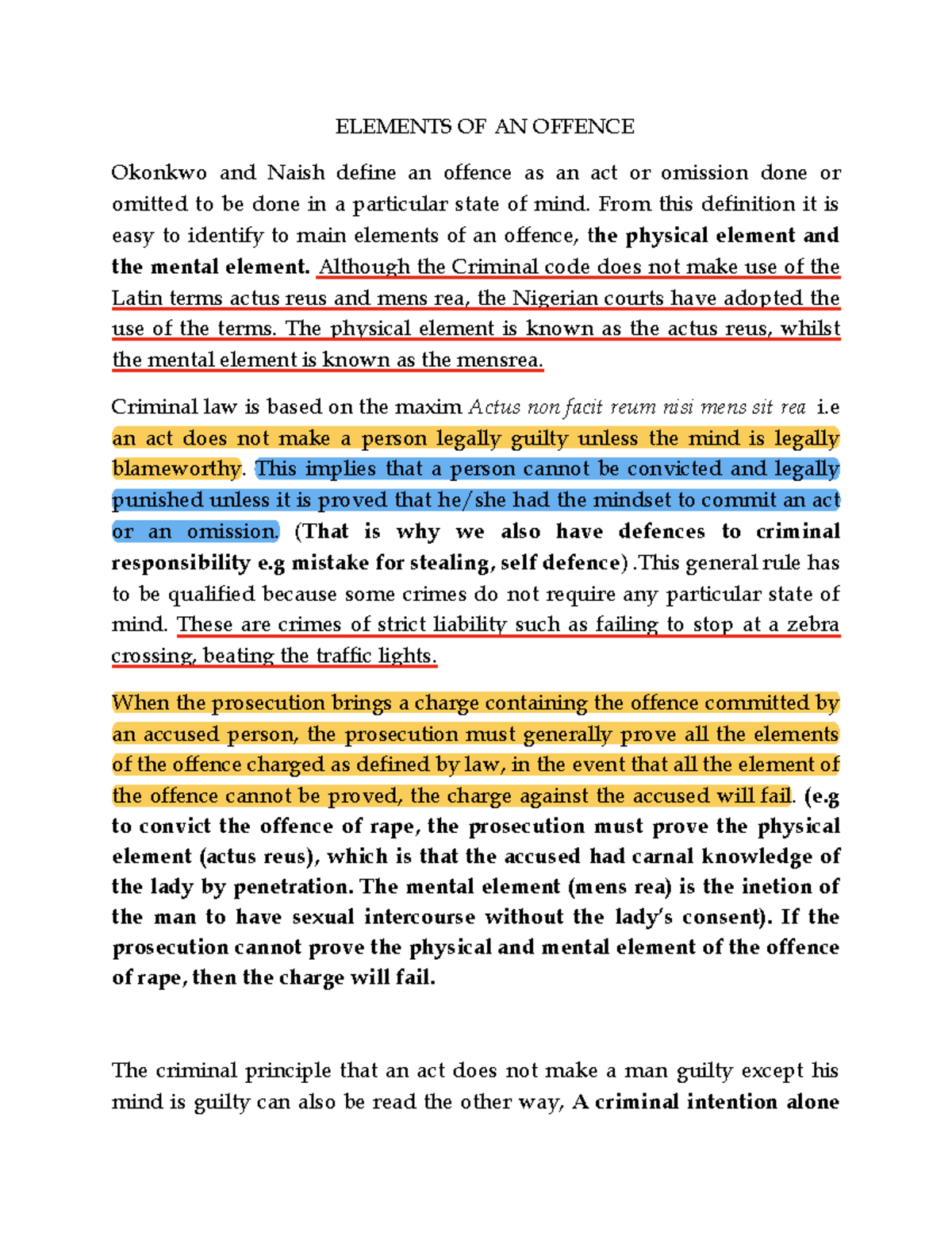 Elements OF AN Offence - ELEMENTS OF AN OFFENCE Okonkwo and Naish ...