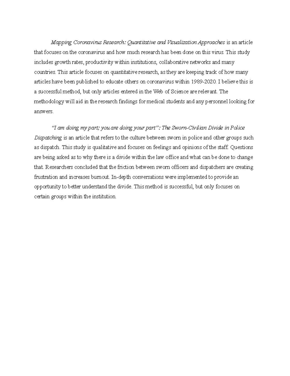 SCS 285 Module 3 Journal - Mapping Coronavirus Research: Quantitative ...