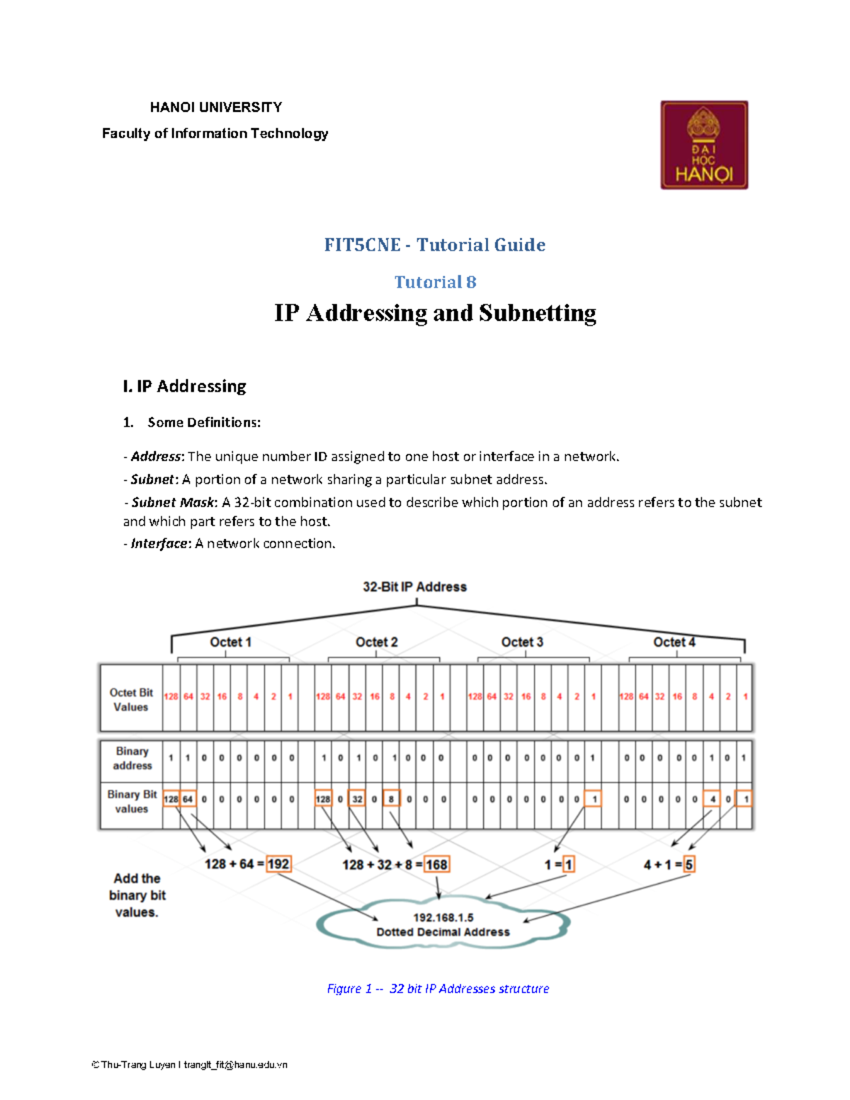 Tutorial 8 IP Addressing and Subnetting - HANOI UNIVERSITY Faculty of ...