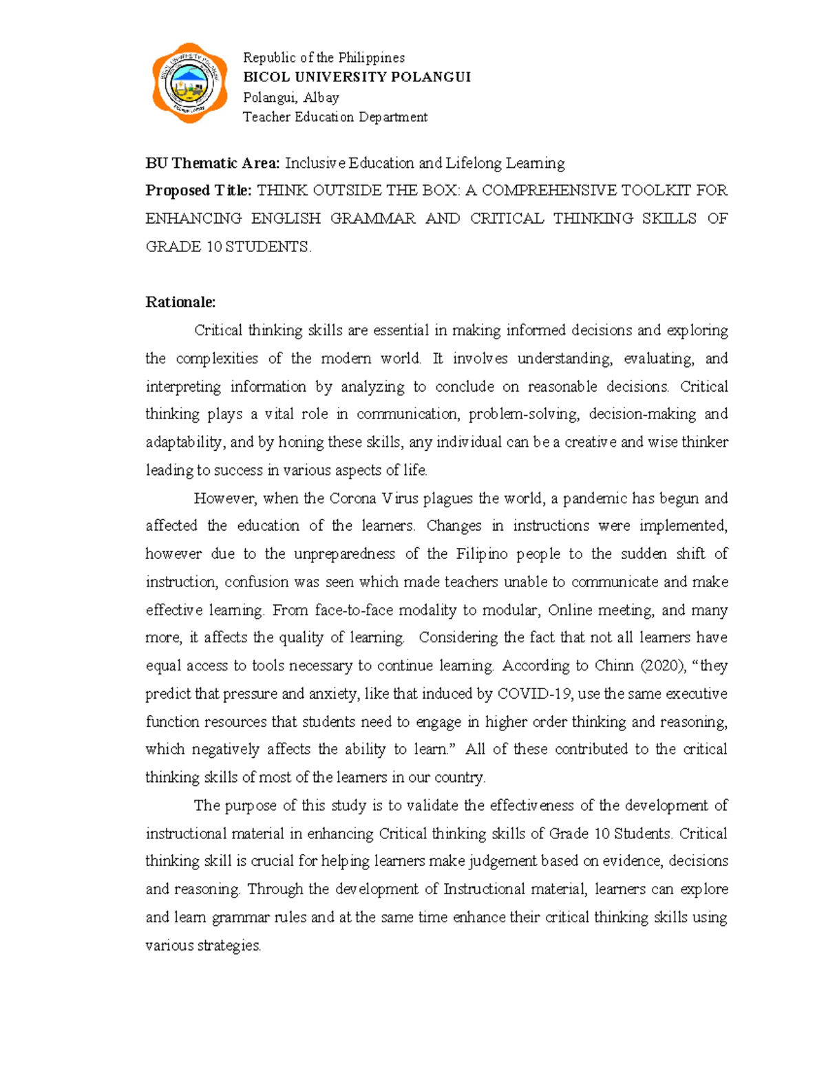 Concept-Note - CONCEPT PAPER - Republic of the Philippines BICOL ...