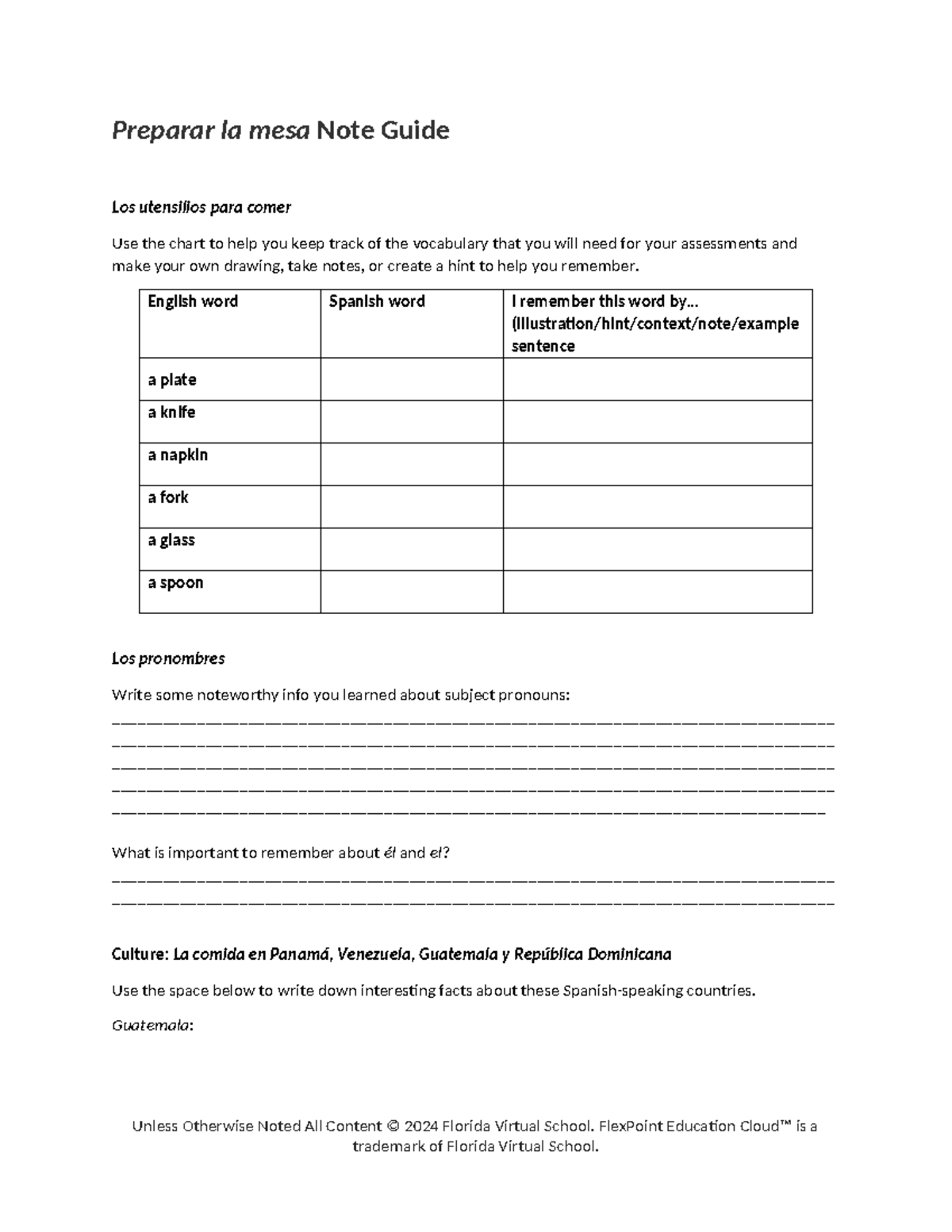 Preparar la mesa noteguide - Preparar la mesa Note Guide Los utensilios ...