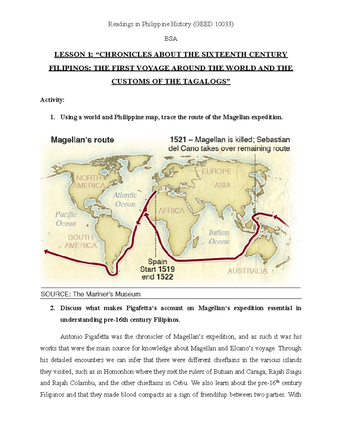 RIPH - UNIT 2 Lesson 1 - Readings in Philippine History (GEED 10033 ...
