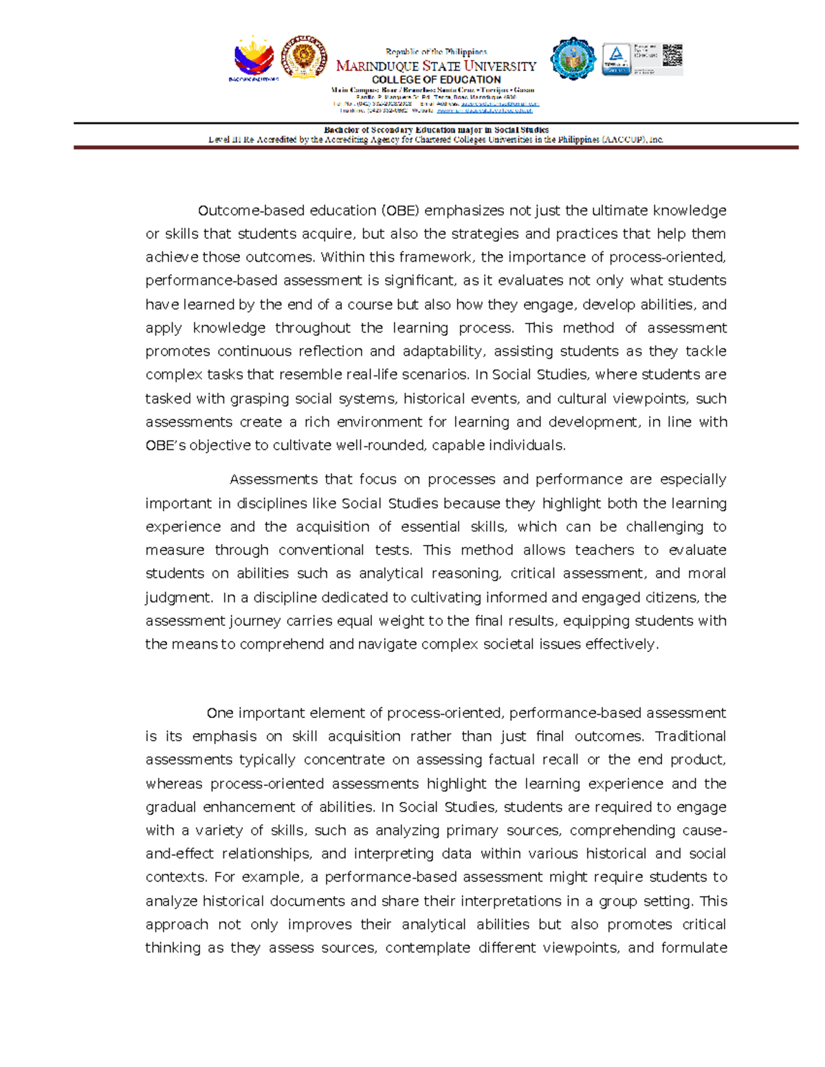 Lesson-8 - Educ 319 - Outcome-based education (OBE) emphasizes not just ...