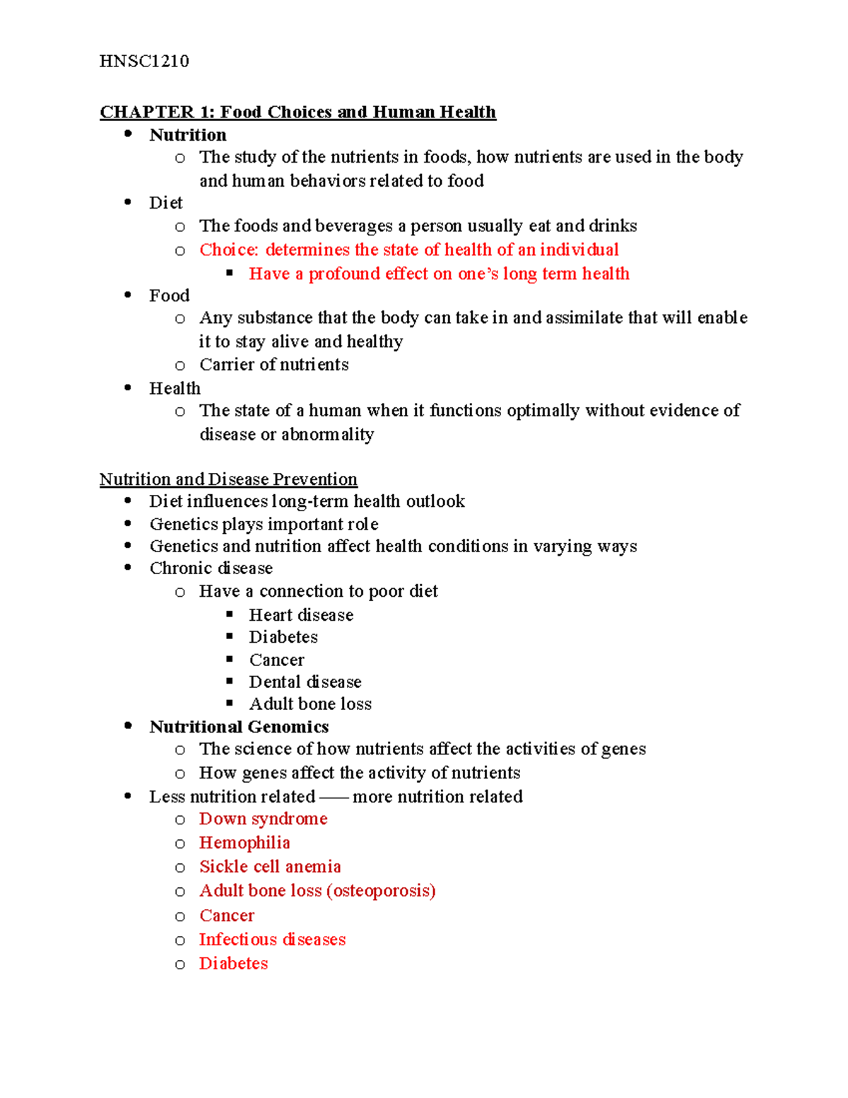 HNSC 1210 1-4 - Lectures 1-4 - CHAPTER 1: Food Choices and Human Health ...