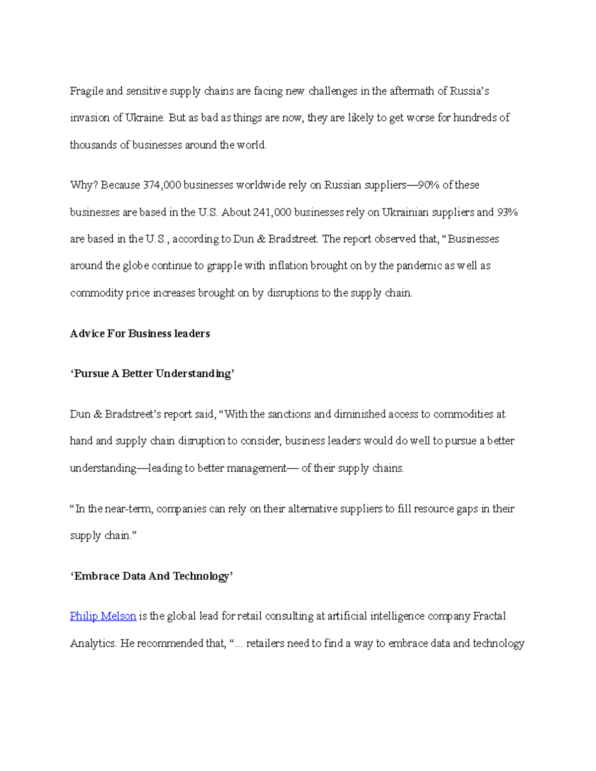 Pradip assignment data - Fragile and sensitive supply chains are facing new challenges in the ...