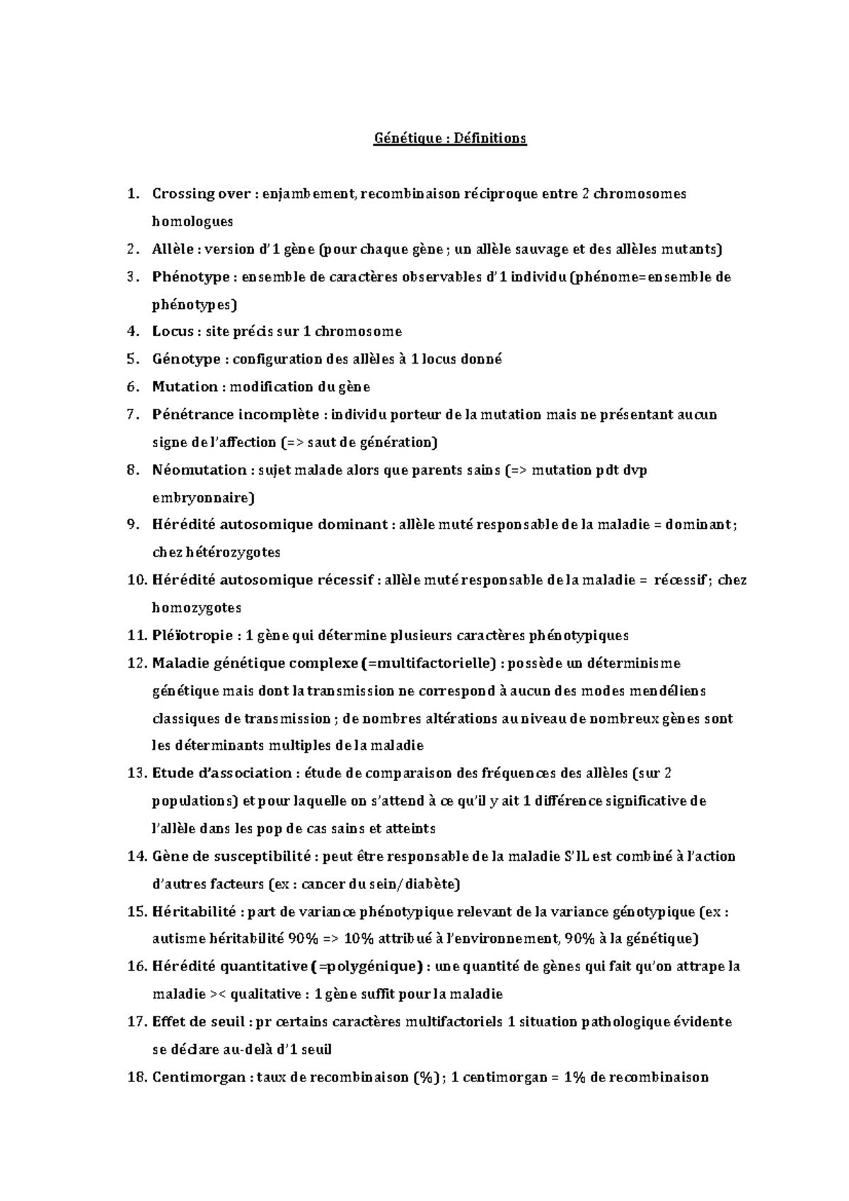 Notes de cours, cours 1 - définition genetique - Génétique ...