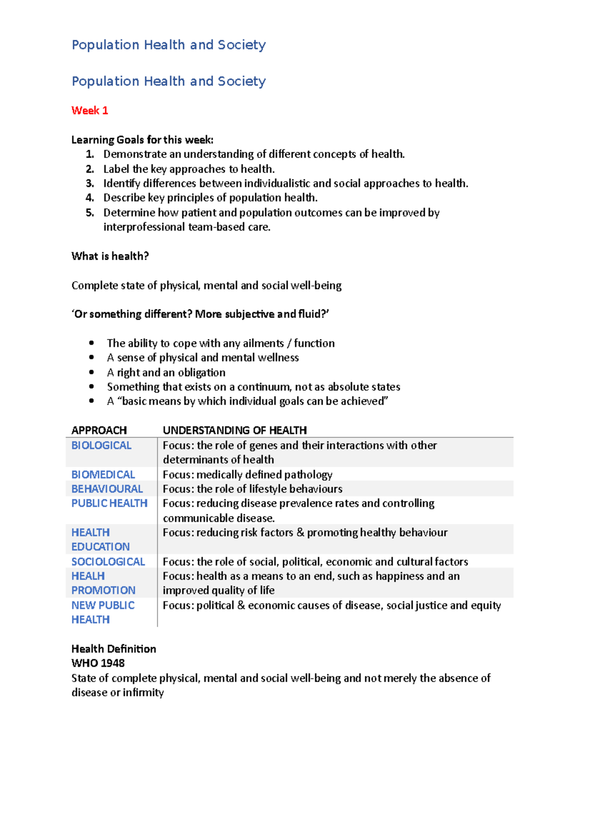 Population Health and Society Lecture notes - Population Health and ...