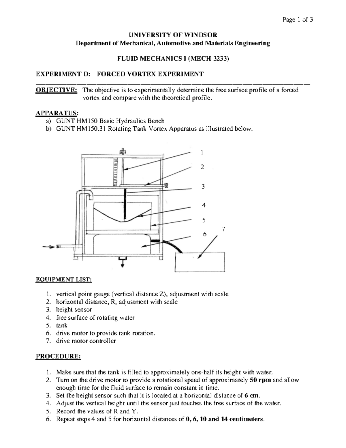 MECH 3233 F23 Forced vortex experiment D - Page 1 of 3 UNIVERSITY OF ...