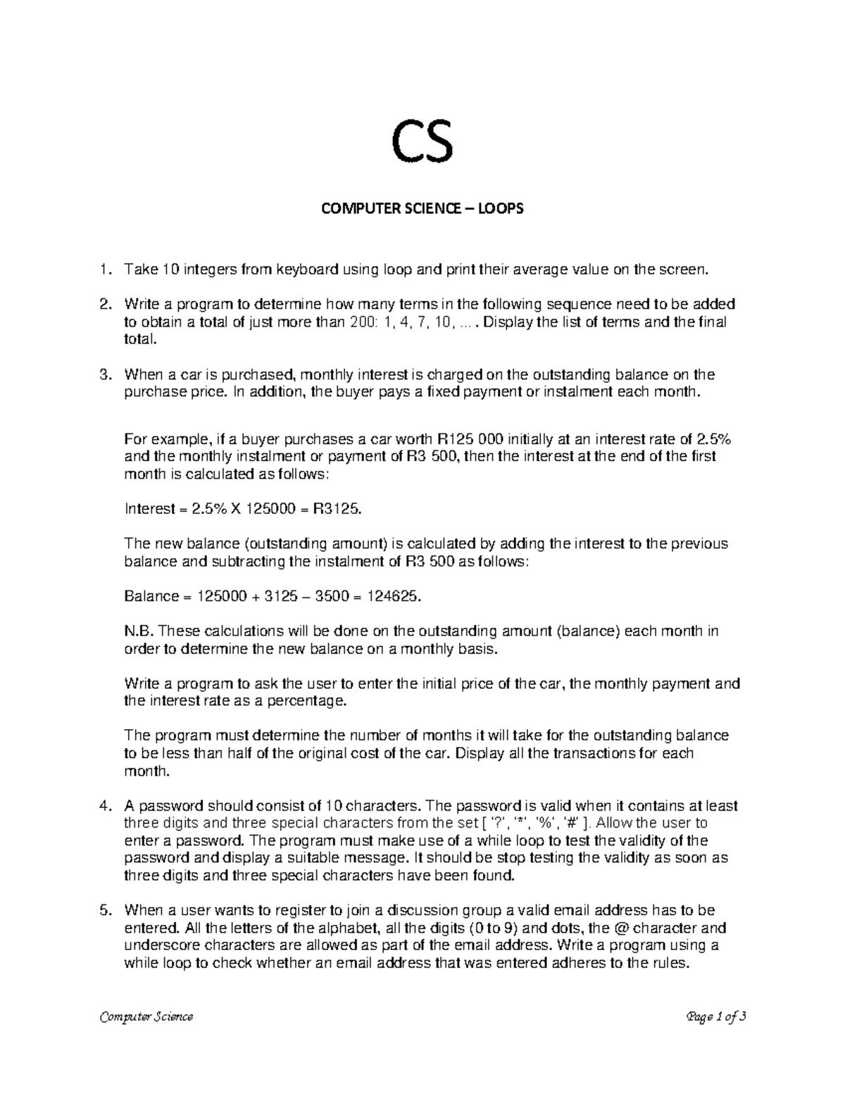 Cs Test 6 Problem Solving And Design Computer Science Page 1 Of 3 Cs Computer Science