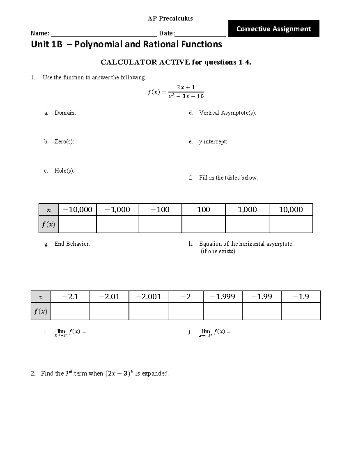 1b Corrective Assignment FM + KEY - Name: _______________________________ Date ...