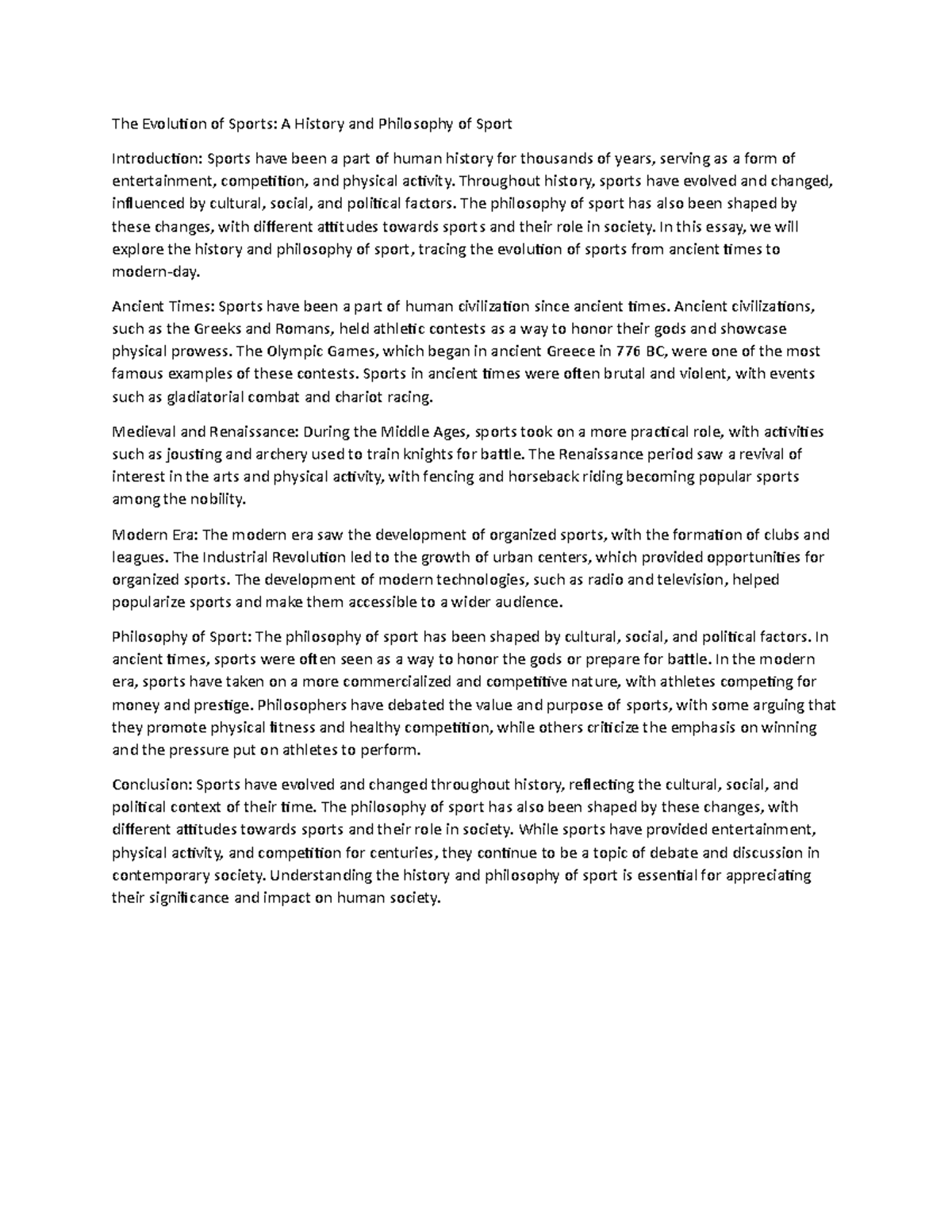 The Evolution of Sports - Throughout history, sports have evolved and ...