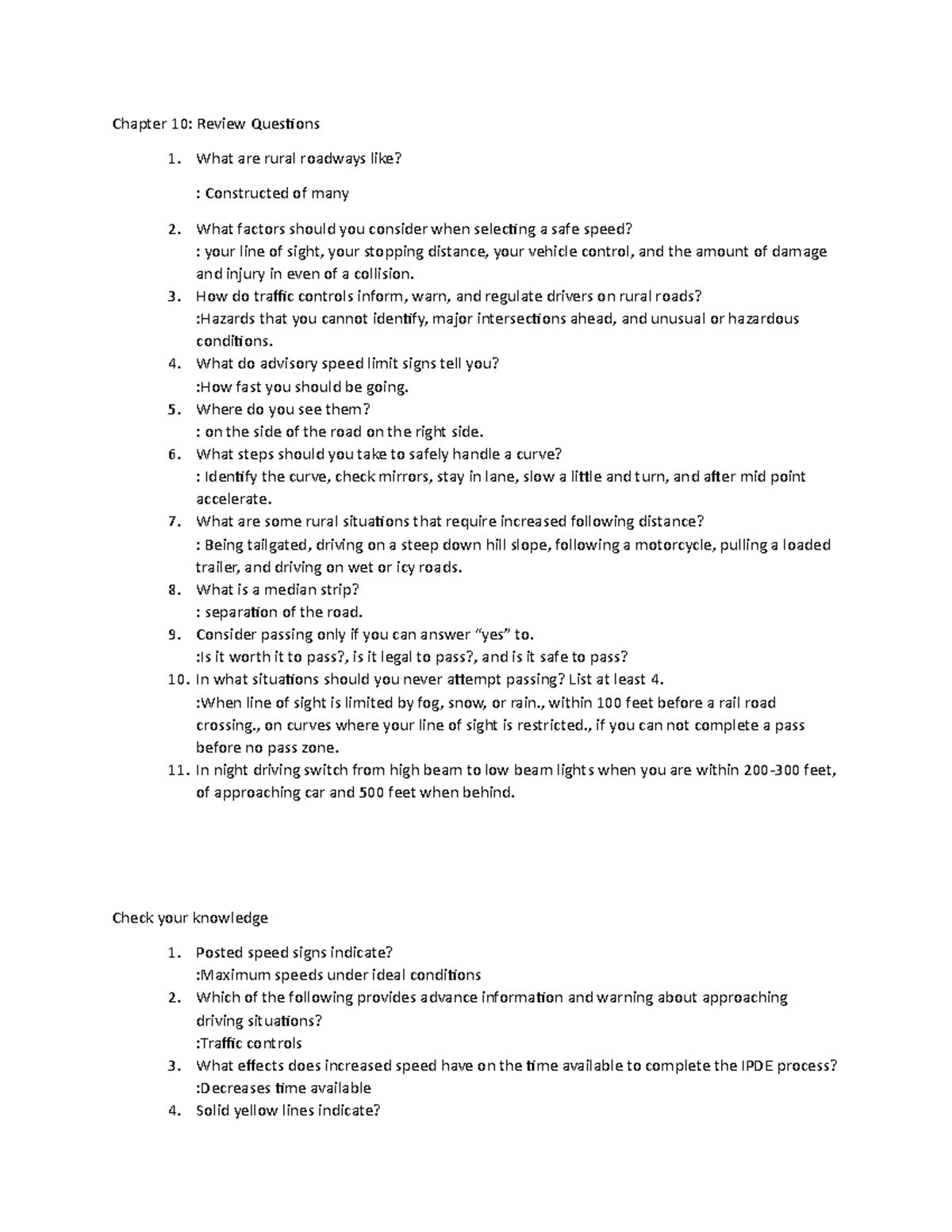 Chapter.10 review questions. drivers ed - Chapter 10: Review Questions ...