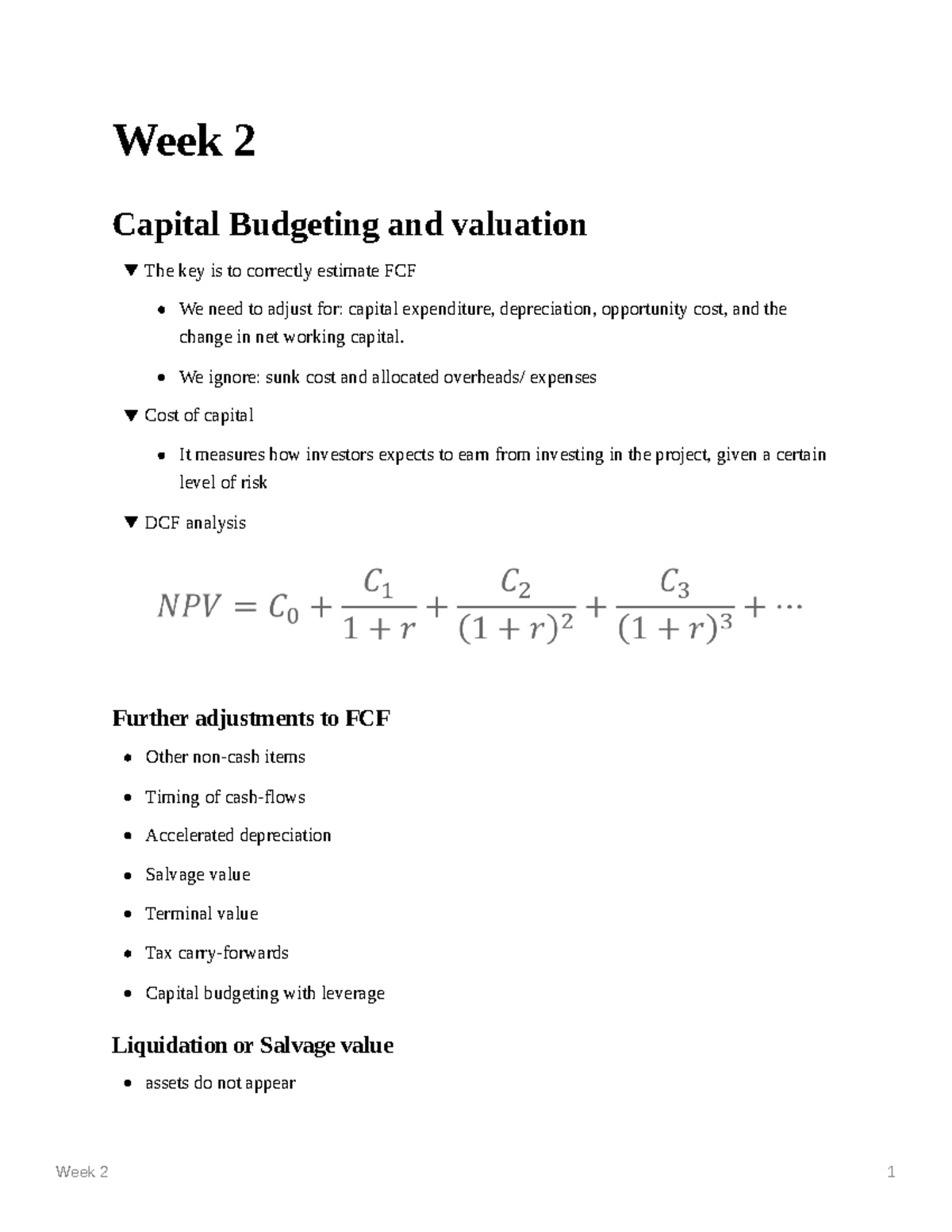 ACF214 week 2 - Summary of the week 2 lecture notes - Week 2 Capital ...